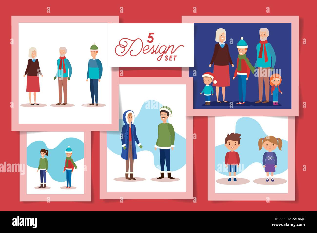 five designs of members family in christmas Stock Vector Image & Art ...