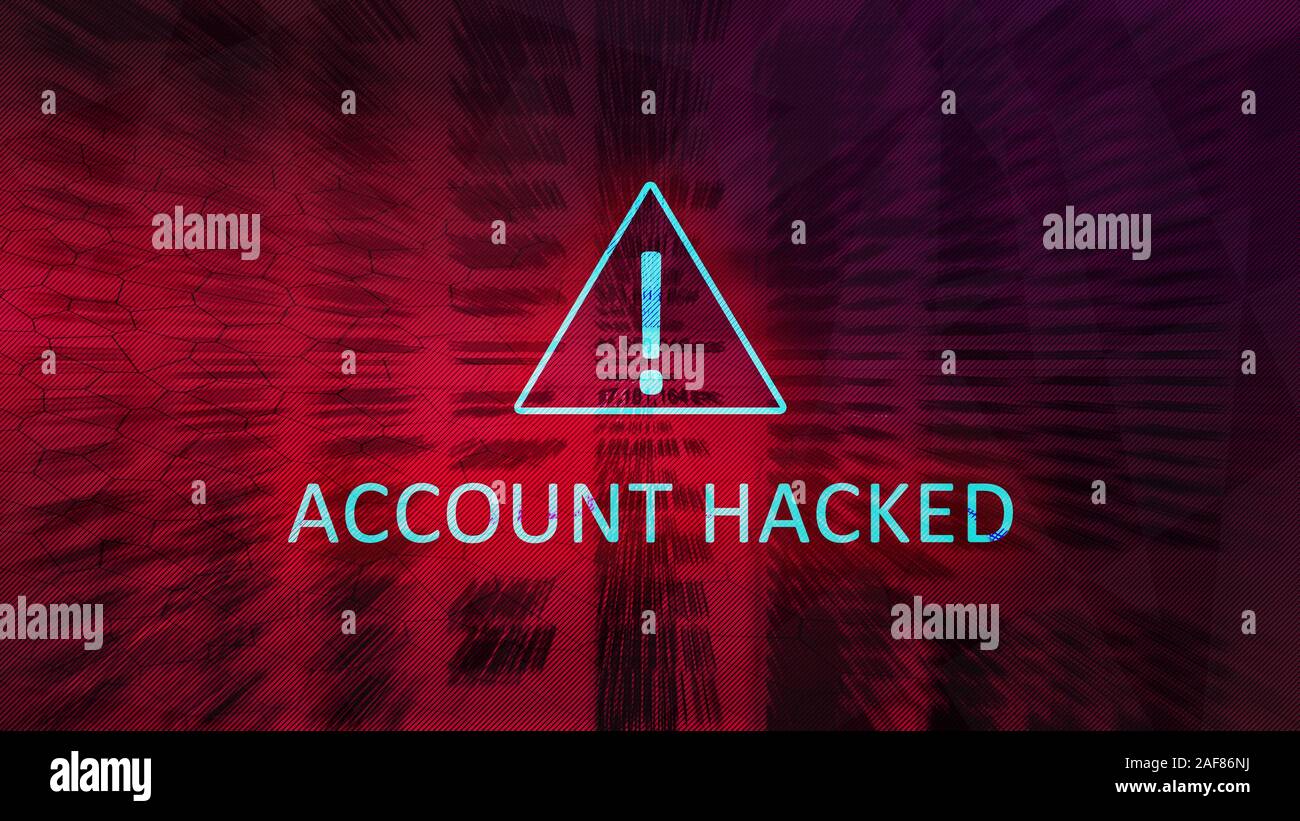 Account hacked concept with exclamation mark in warning triangle on red ...
