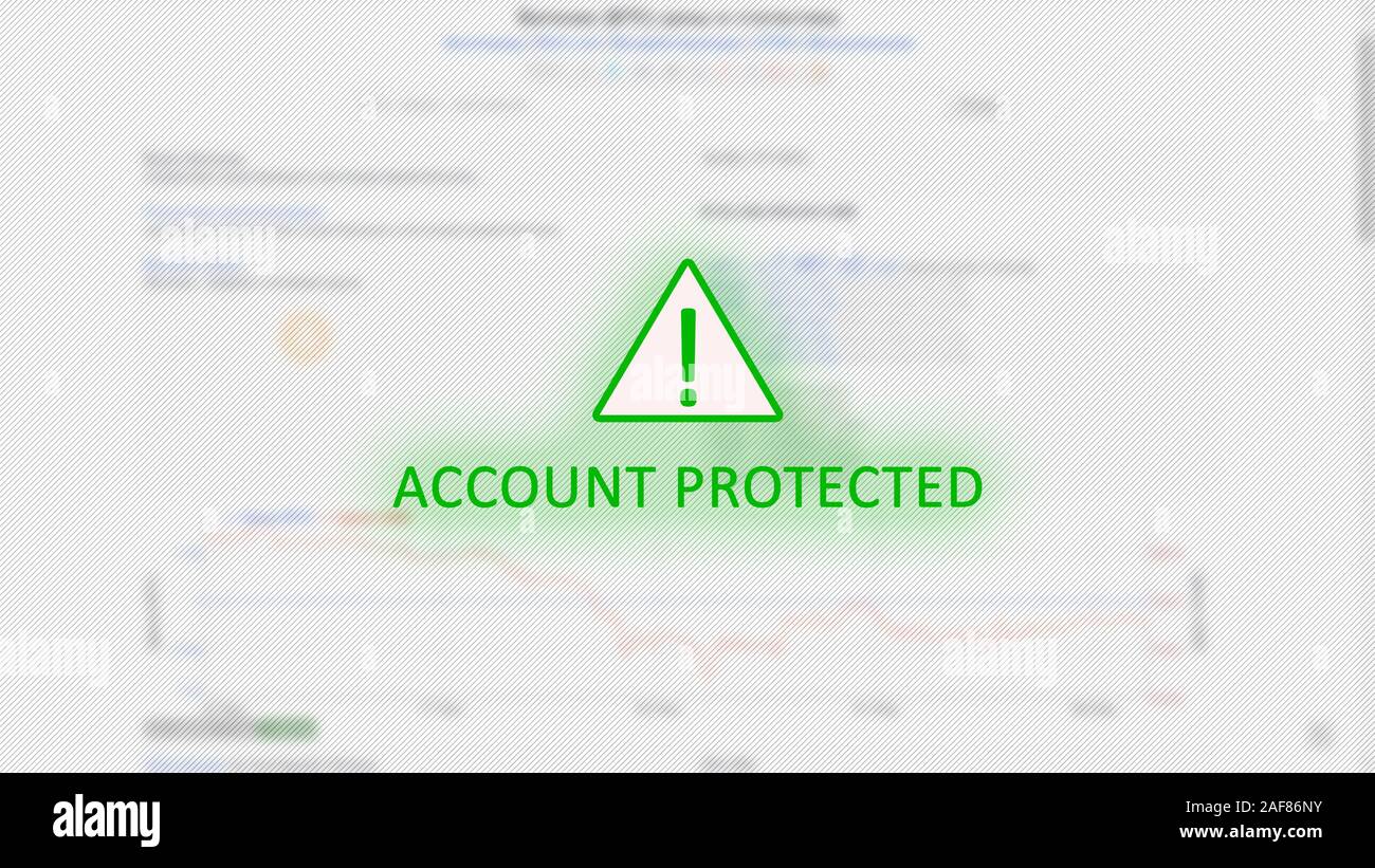 Account protected concept with an exclamation mark in a green triangle ...