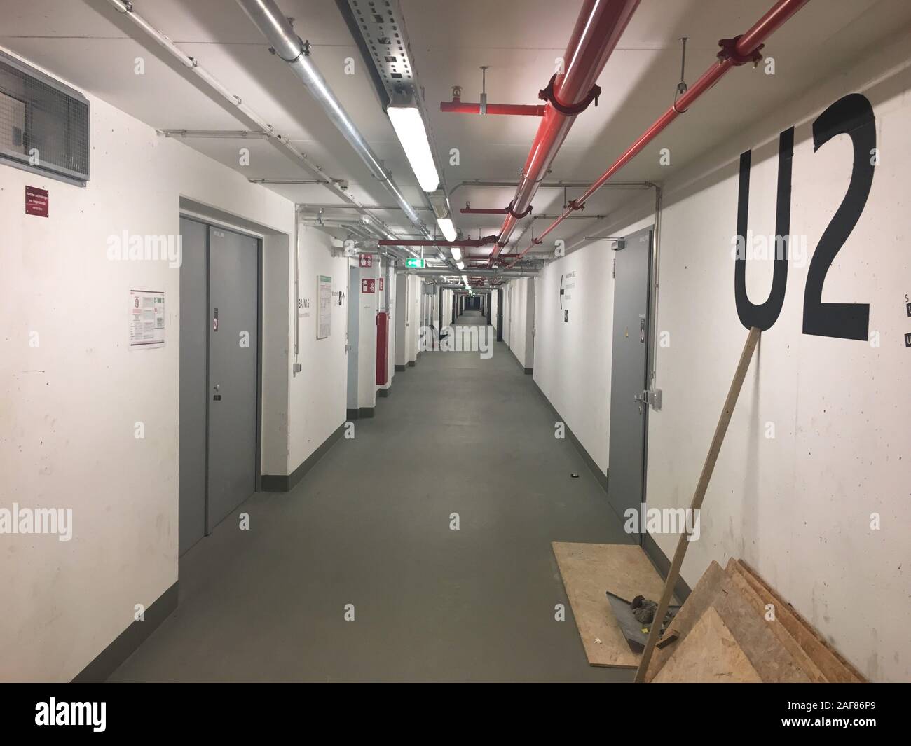 13 December 2019, Brandenburg, Schönefeld: The basement U2 below ...