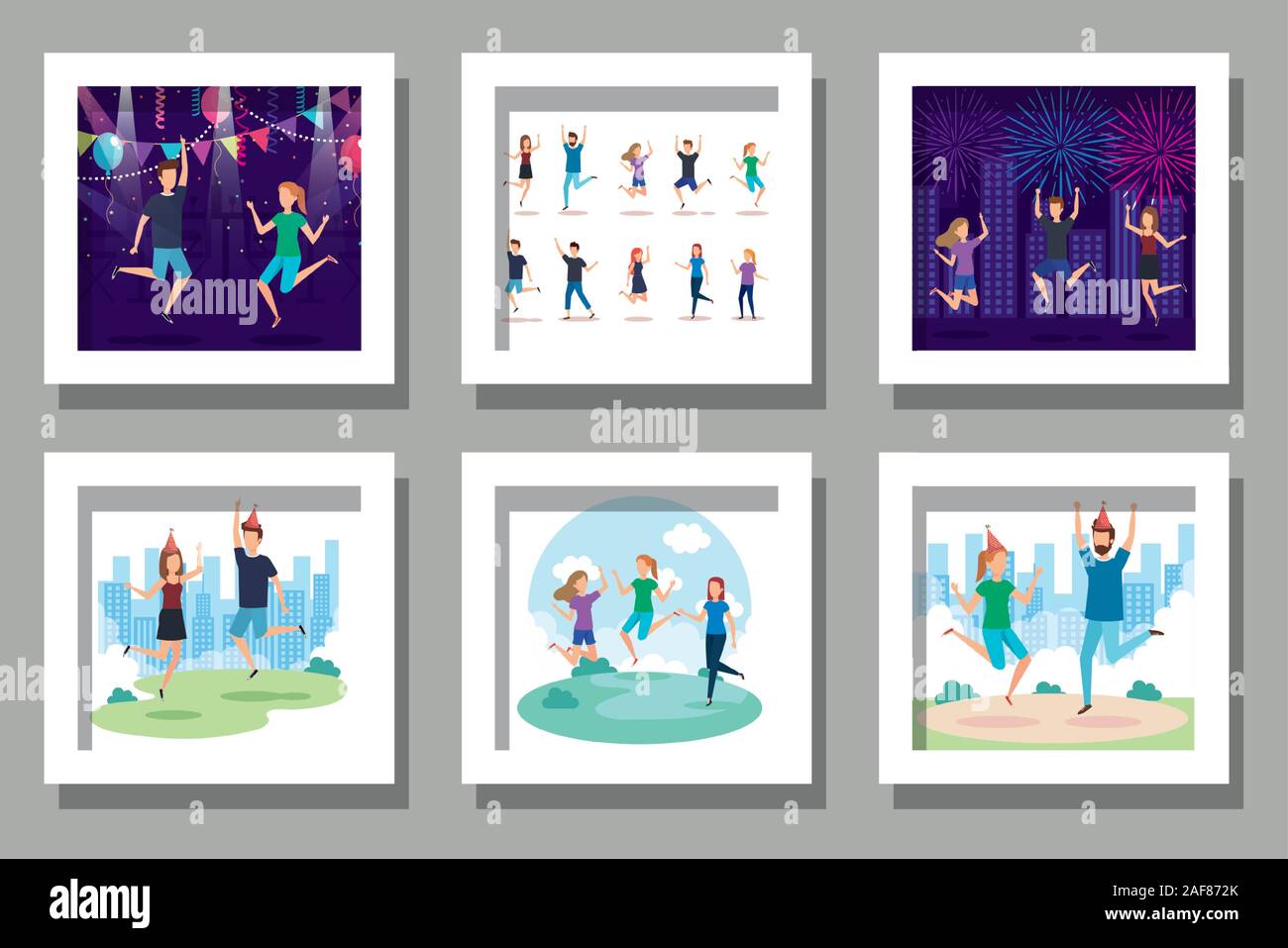 bundle of scenes people celebrating with decoration Stock Vector Image ...
