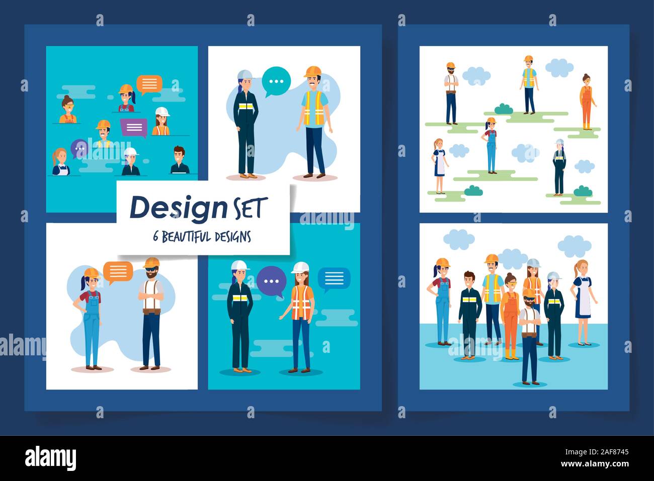 six designs set of group workers Stock Vector Image & Art - Alamy