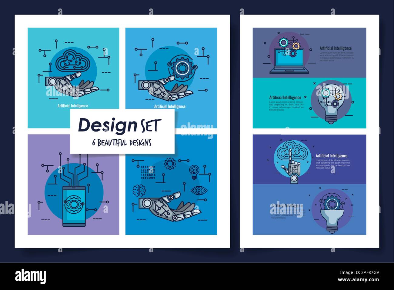 six designs of intelligence artificial and set icons Stock Vector Image ...