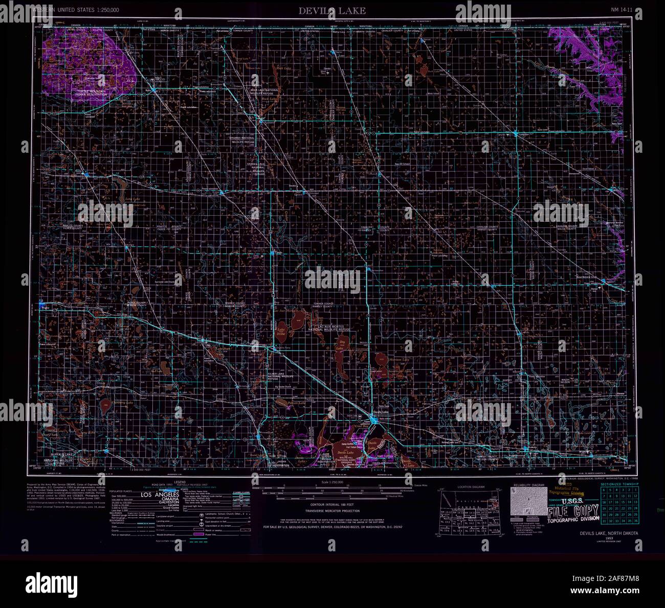 USGS TOPO Map North Dakota ND Devils Lake 285511 1953 250000 Inverted ...