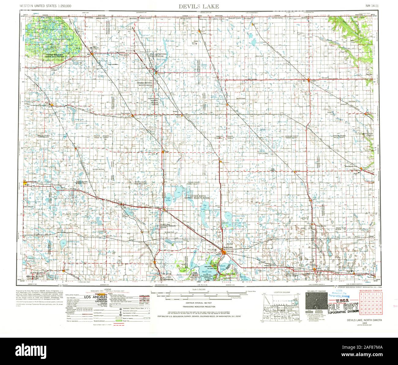 USGS TOPO Map North Dakota ND Devils Lake 285511 1953 250000 ...