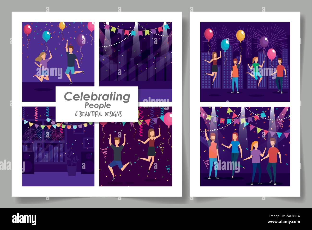 six designs of celebrating people with decoration Stock Vector Image ...