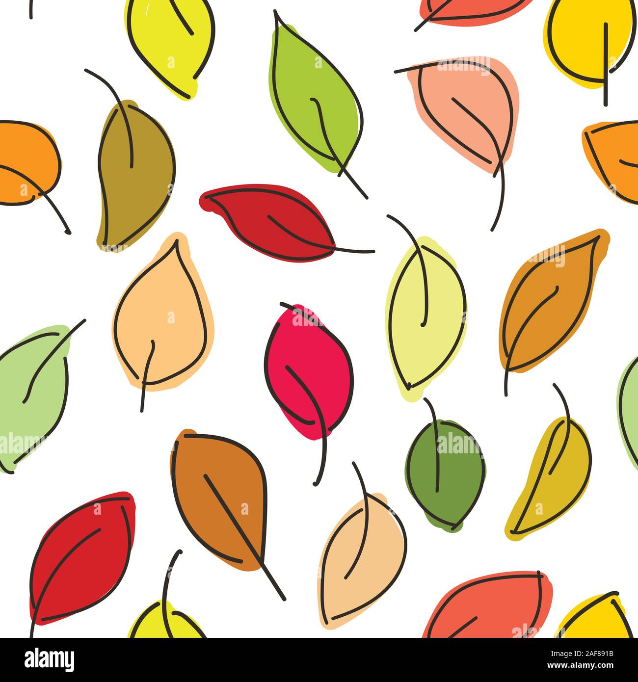 Bright colorful seamless pattern with hand drawn autumn leaves. Vector ...