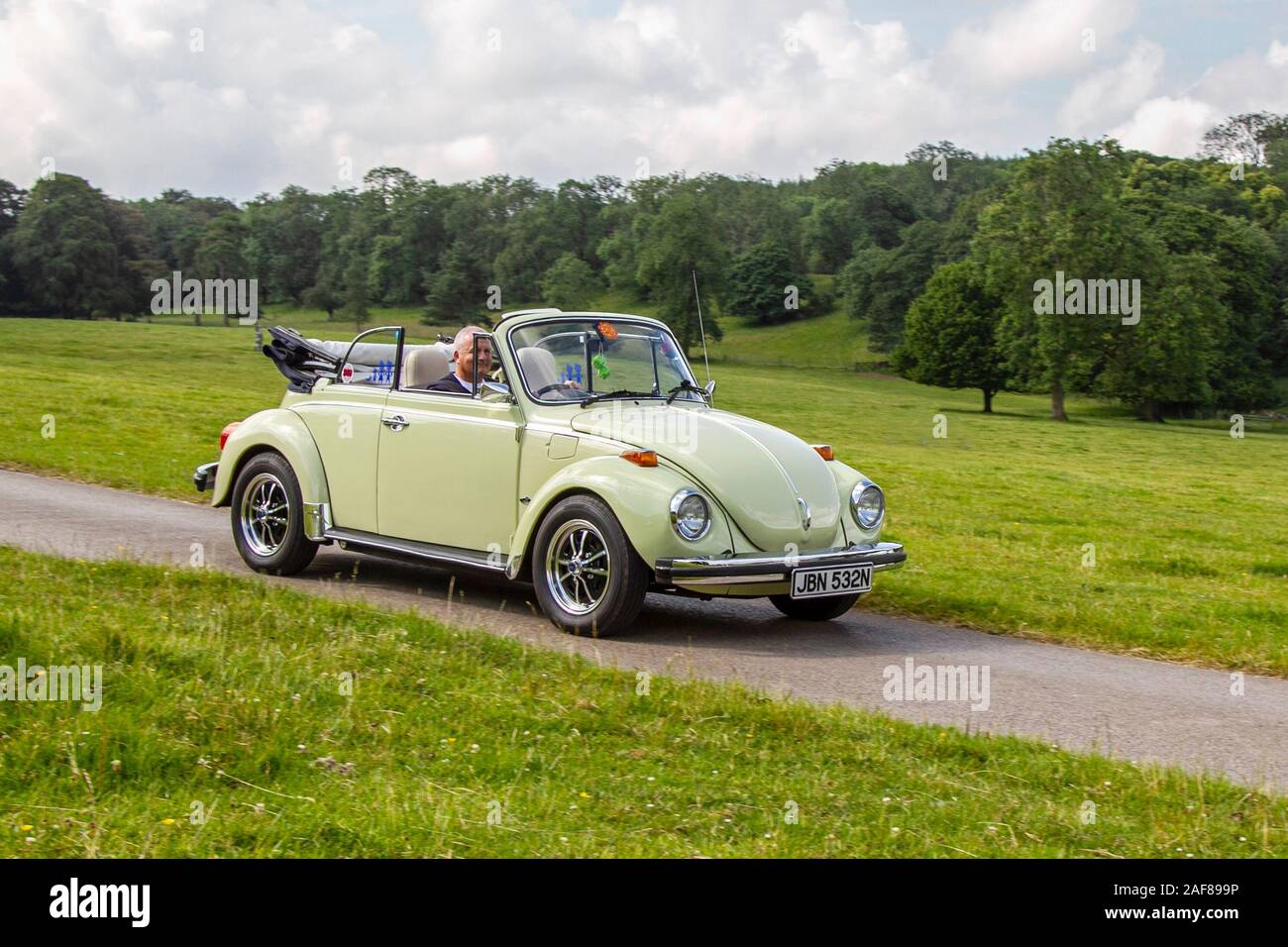 1975 70s seventies yellow old style VW Volkswagen Beetle convertible ...