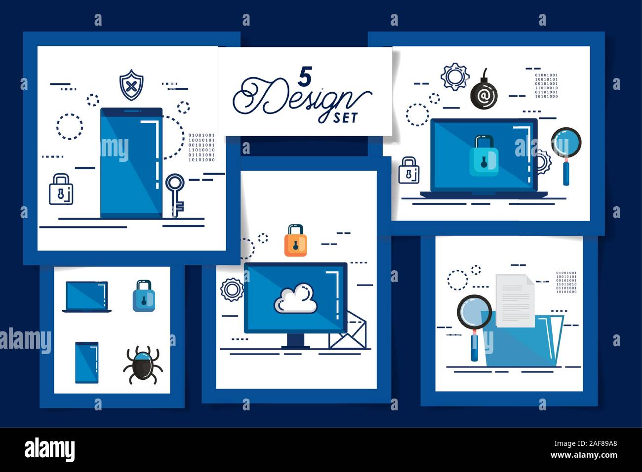 five designs of cyber security and set icons Stock Vector Image & Art ...