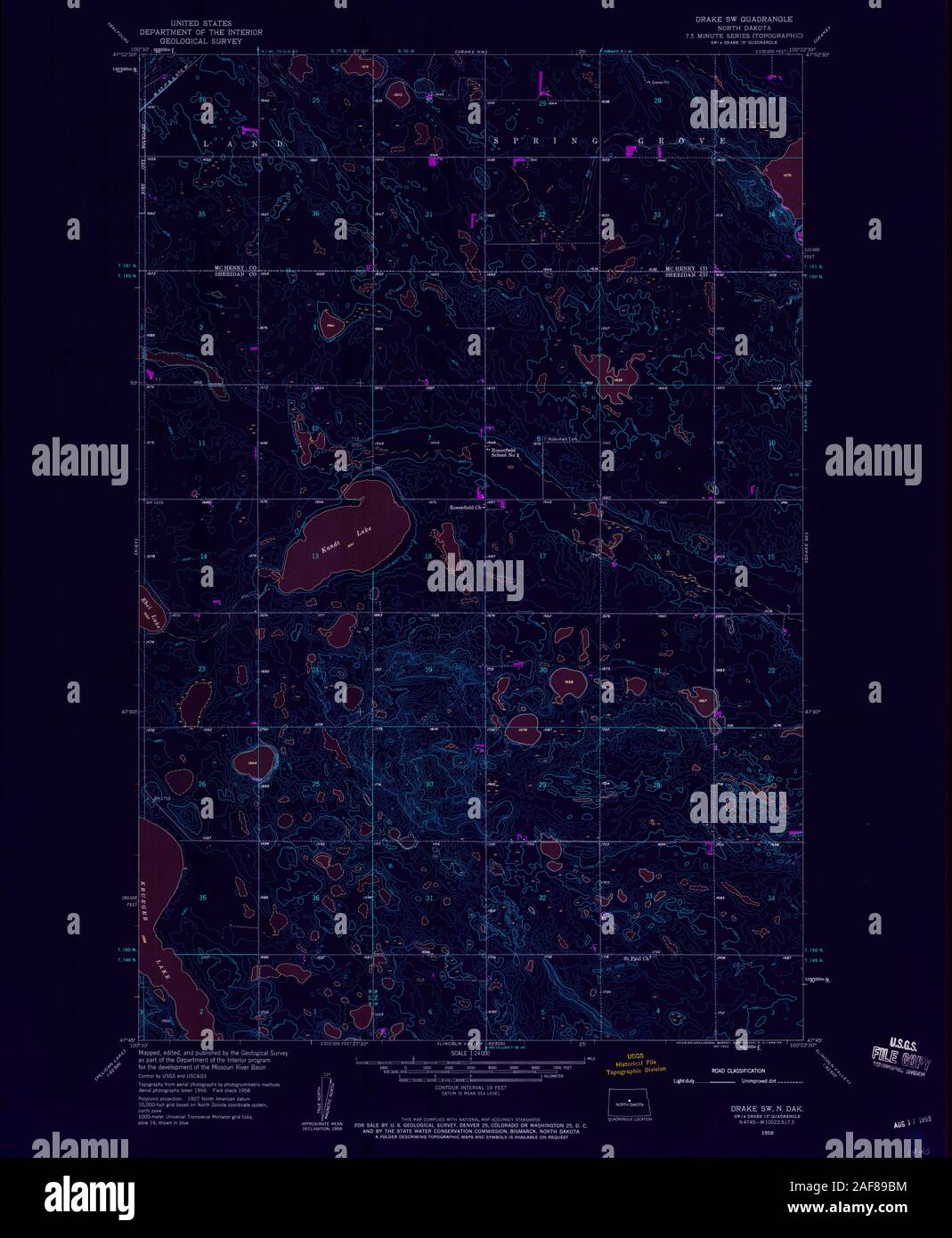 USGS TOPO Map North Dakota ND Drake SW 283854 1958 24000 Inverted ...