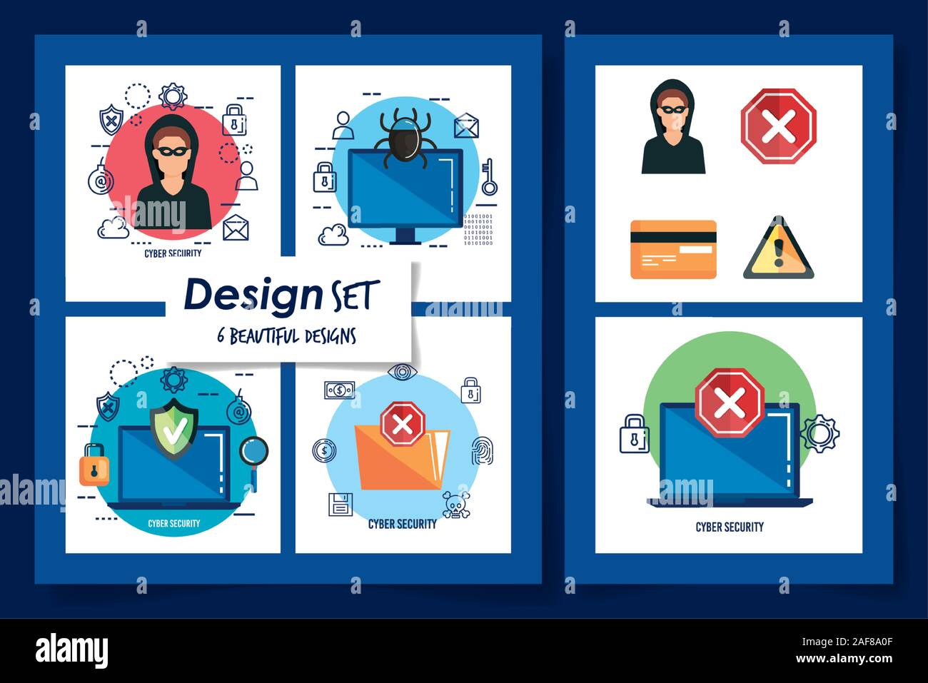 six designs of cyber security and set icons Stock Vector Image & Art ...
