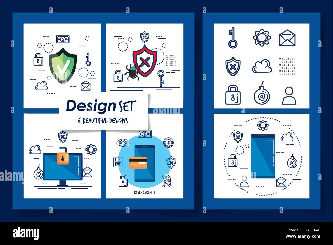 six designs of cyber security and set icons Stock Vector Image & Art ...