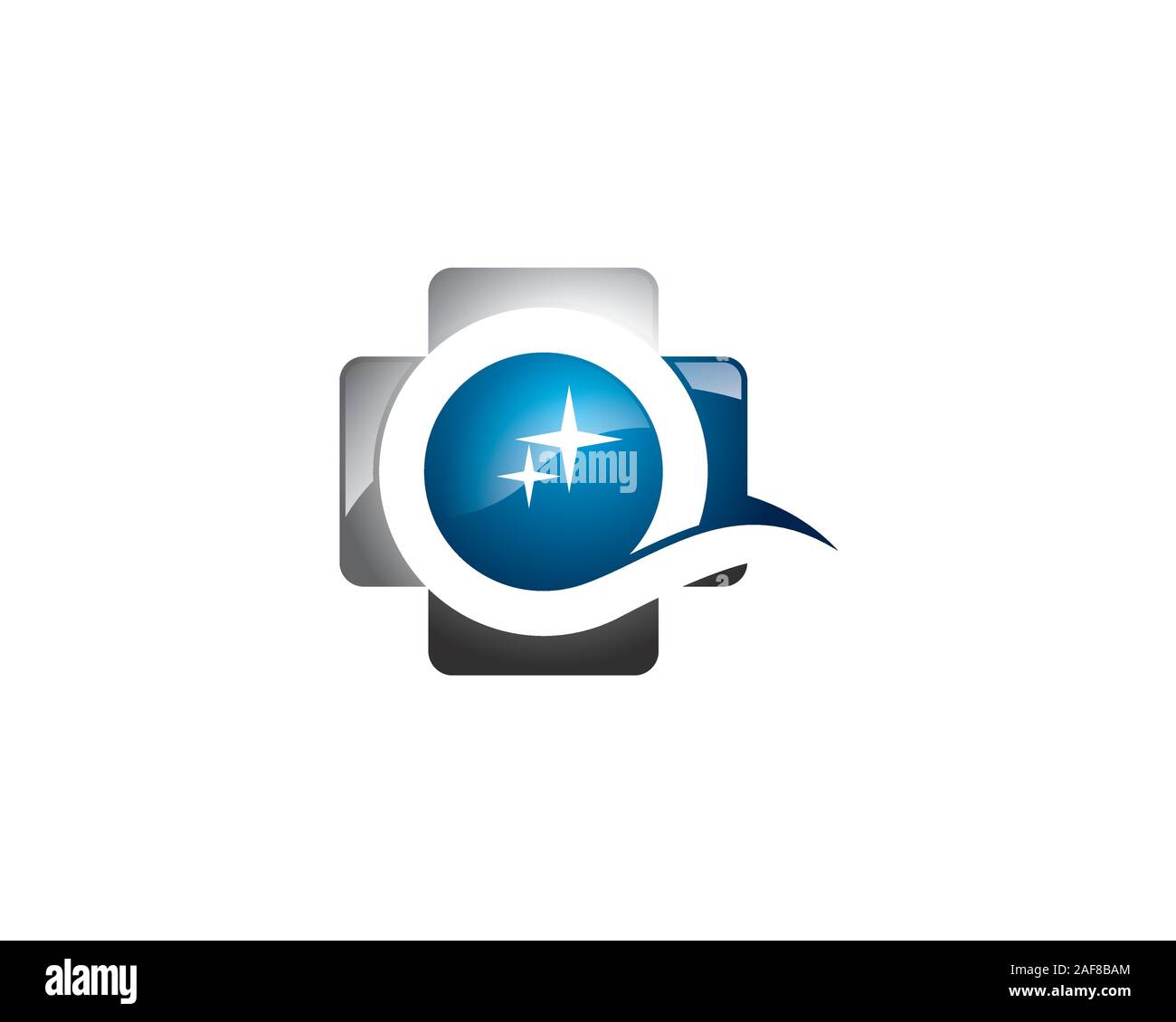 initial letter Q with sparkling star and medical cross symbol Stock ...