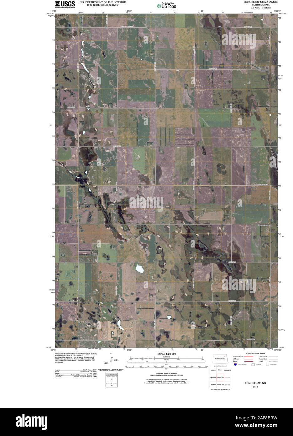 USGS TOPO Map North Dakota ND Edmore SW 20110414 TM Restoration Stock ...