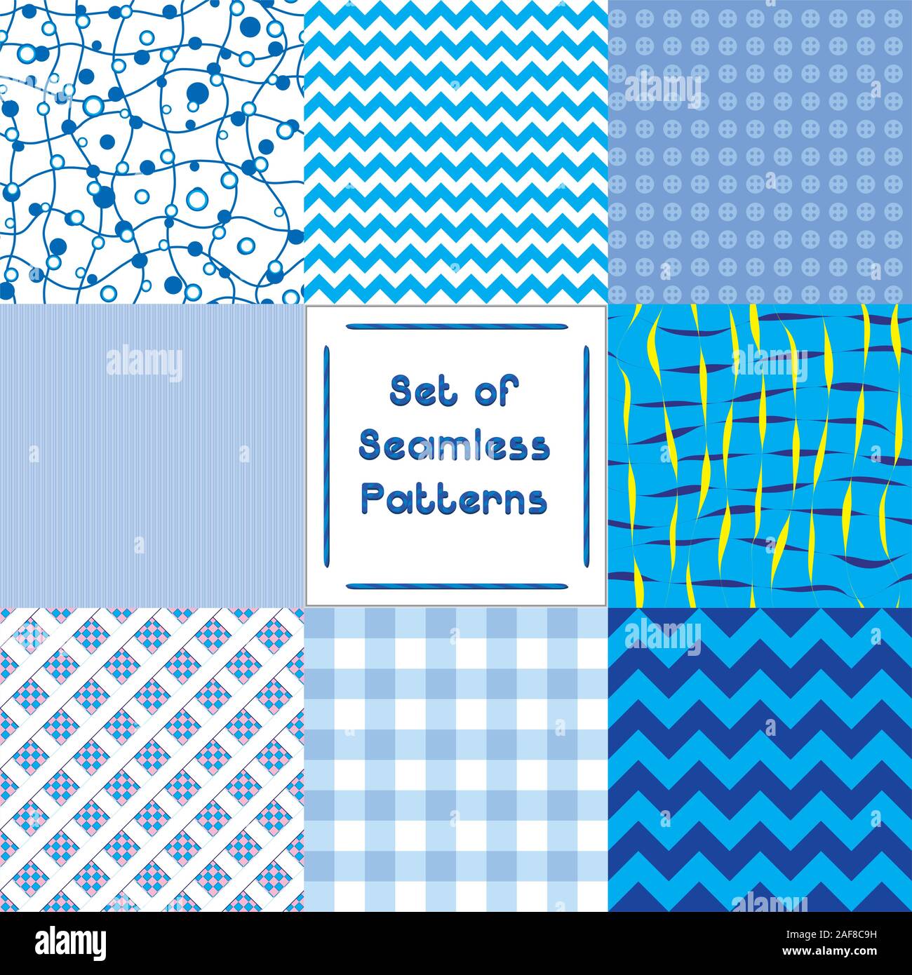 Set of abstract seamless backgrounds with blue pattern,vector ...