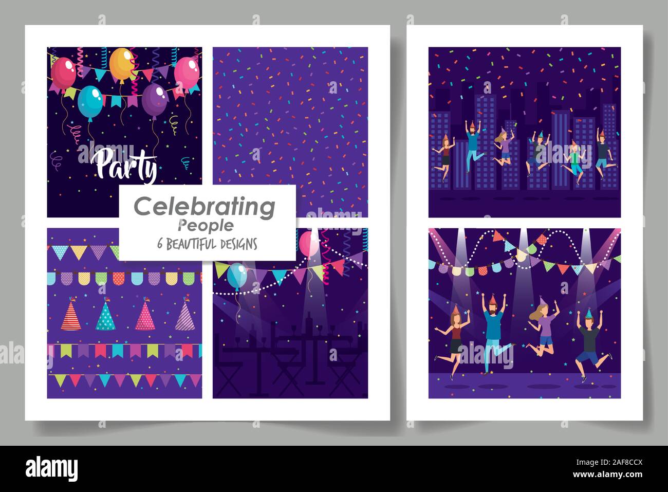 six designs of celebrating people with decoration Stock Vector Image ...