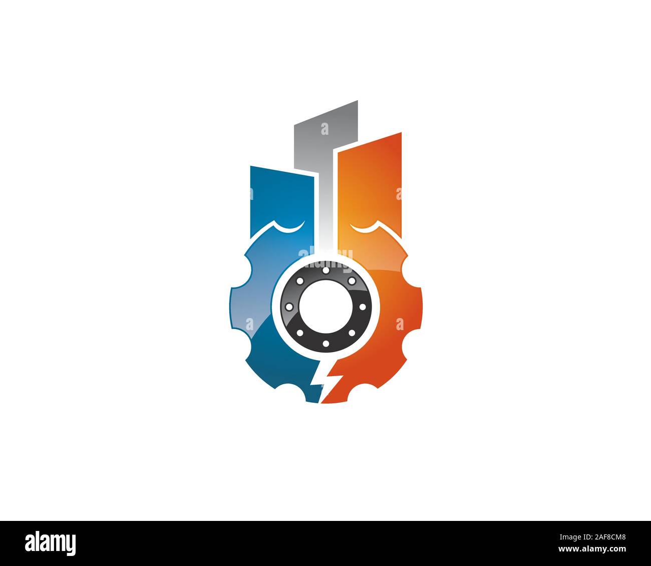 highrise skyscraper building silhouette standing above giant gears cog ...