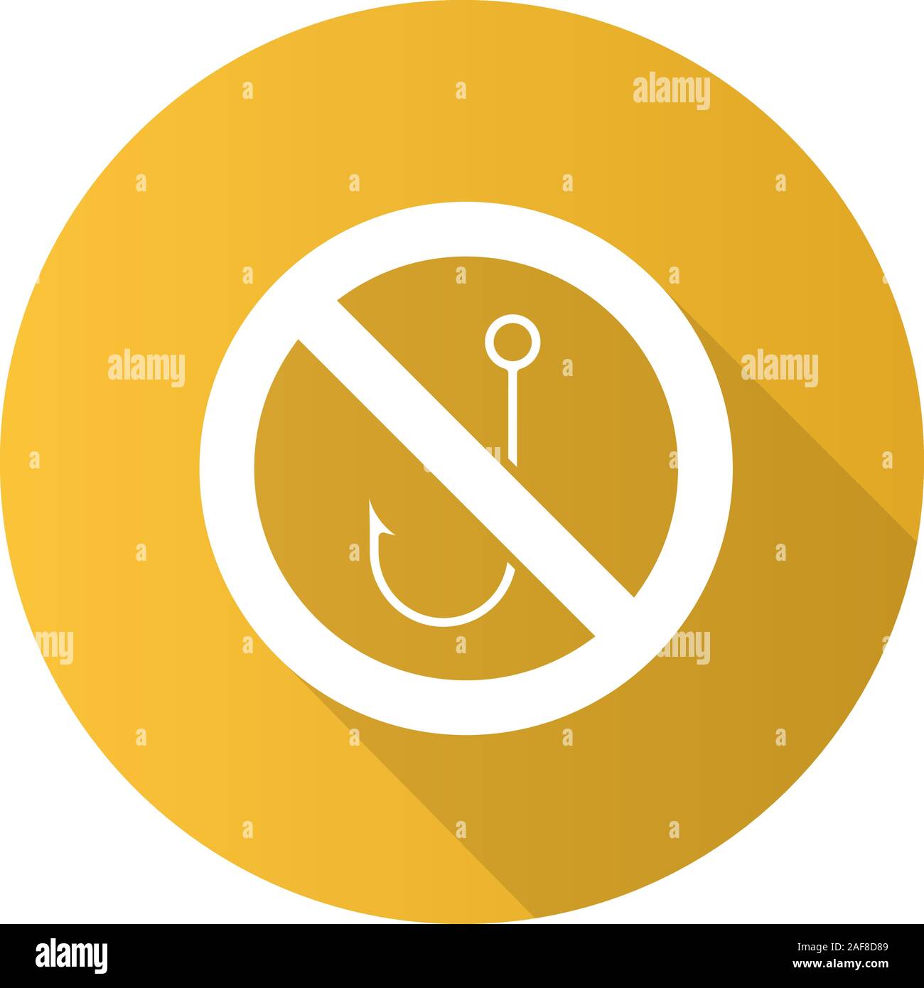 Forbidden sign with hook flat design long shadow glyph icon. No fishing ...