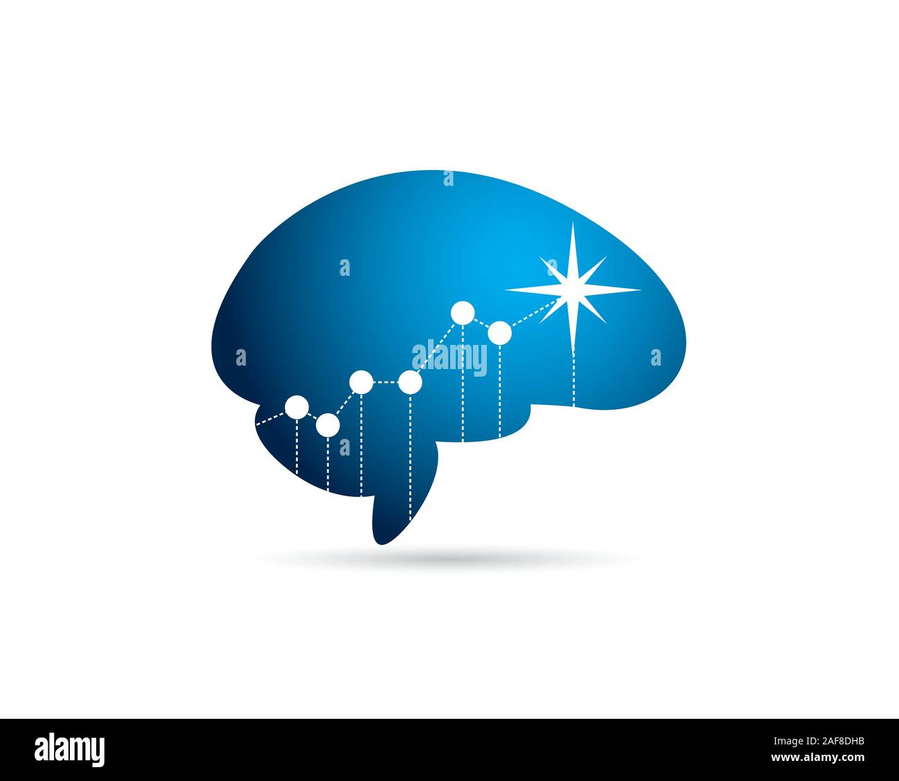 Simple blue brain shape with star sparkle and increasing bar chart ...