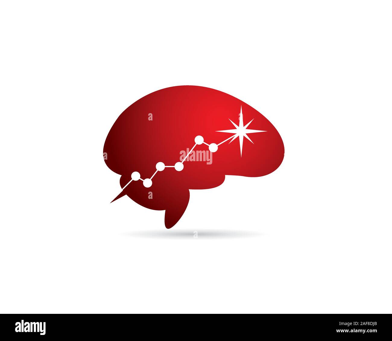 red brain with ascending increasing chart to maximum point star and ...