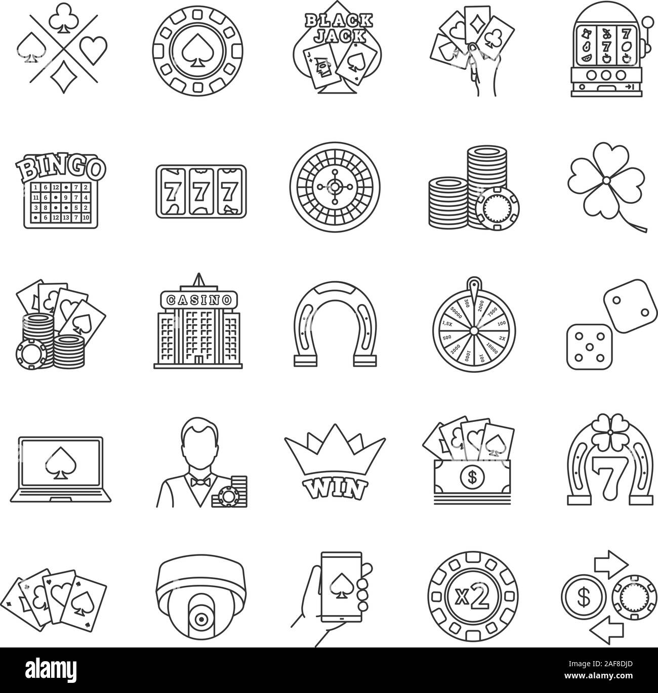 Casino linear icons set. Gambling. Cards games. Thin line contour ...