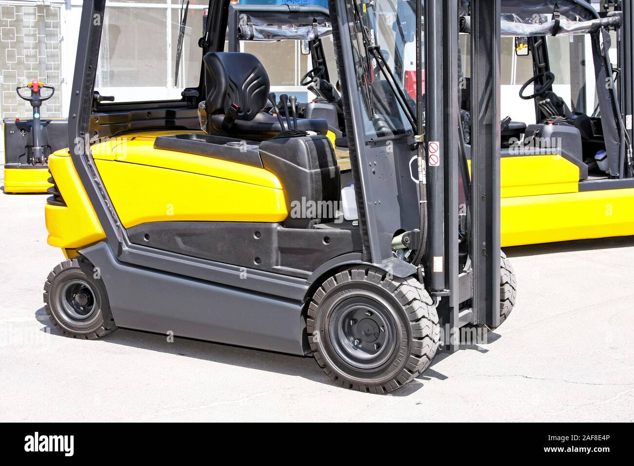 Fork lifter cabin for cargo industry transport Stock Photo - Alamy