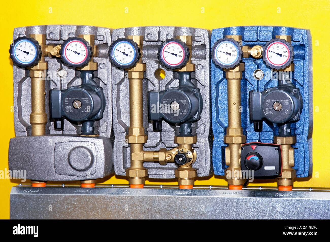 Heating unit with gauge meters and pump Stock Photo - Alamy