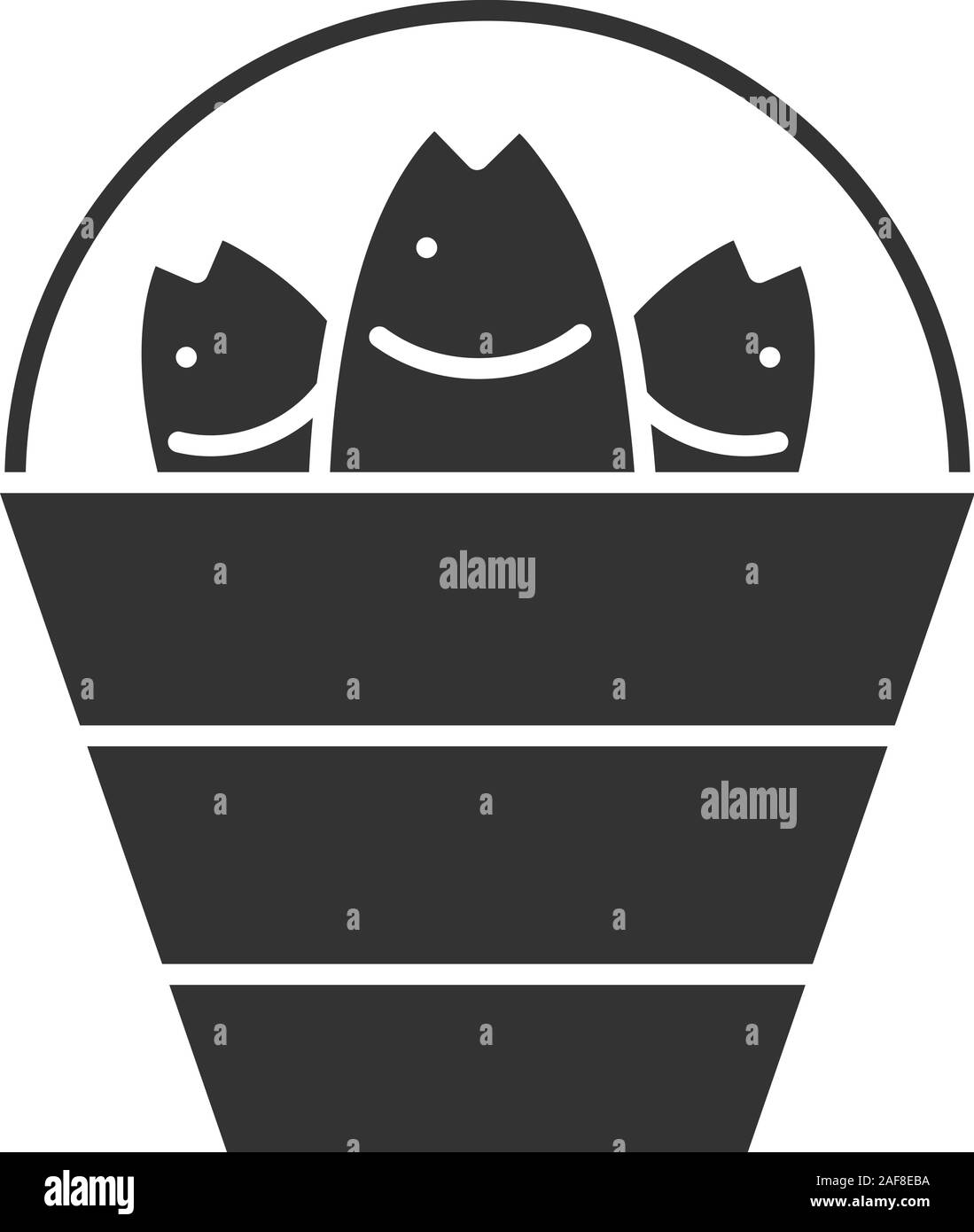 Bucket with fish glyph icon. Fishing catch. Silhouette symbol. Negative ...