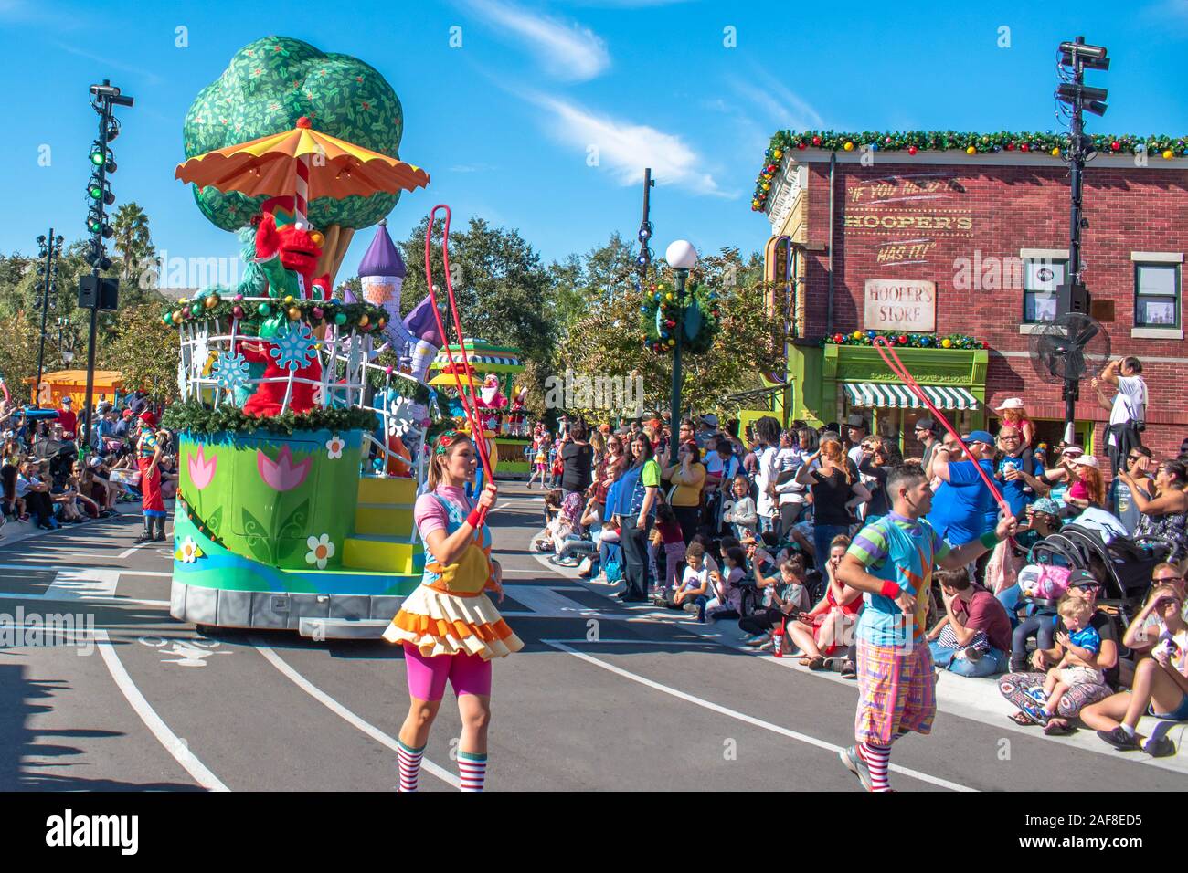 Orlando, Florida. December 07, 2019. Elmo and dancers in Sesame Street ...