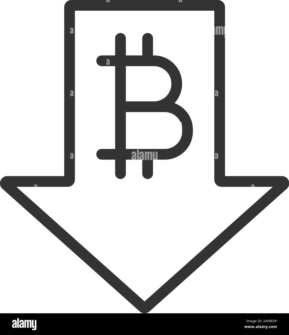 Bitcoin rate falling linear icon. Cryptocurrency with down arrow. Thin line illustration ...
