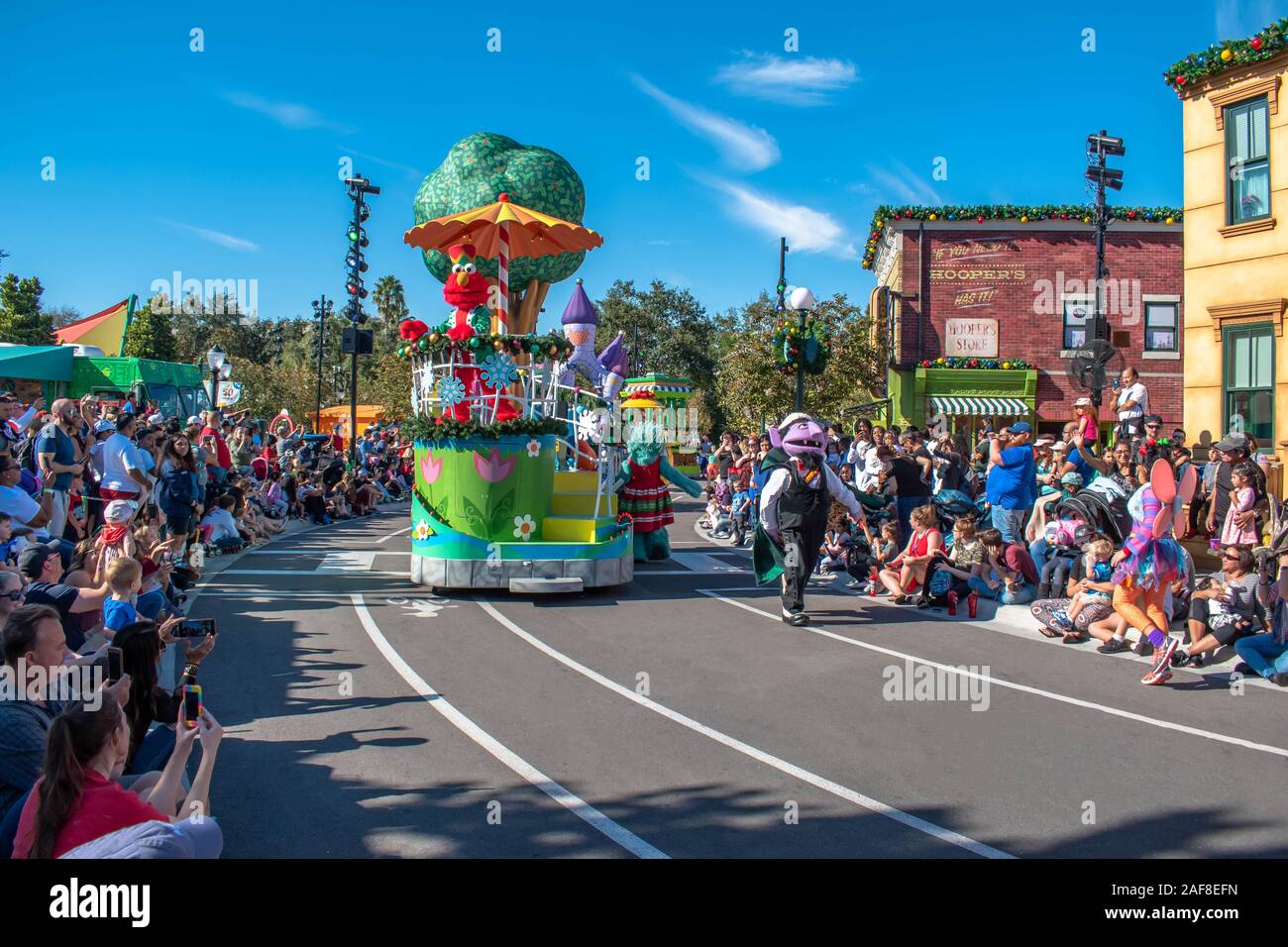 Orlando, Florida. December 07, 2019. Elmo and dancers in Sesame Street ...