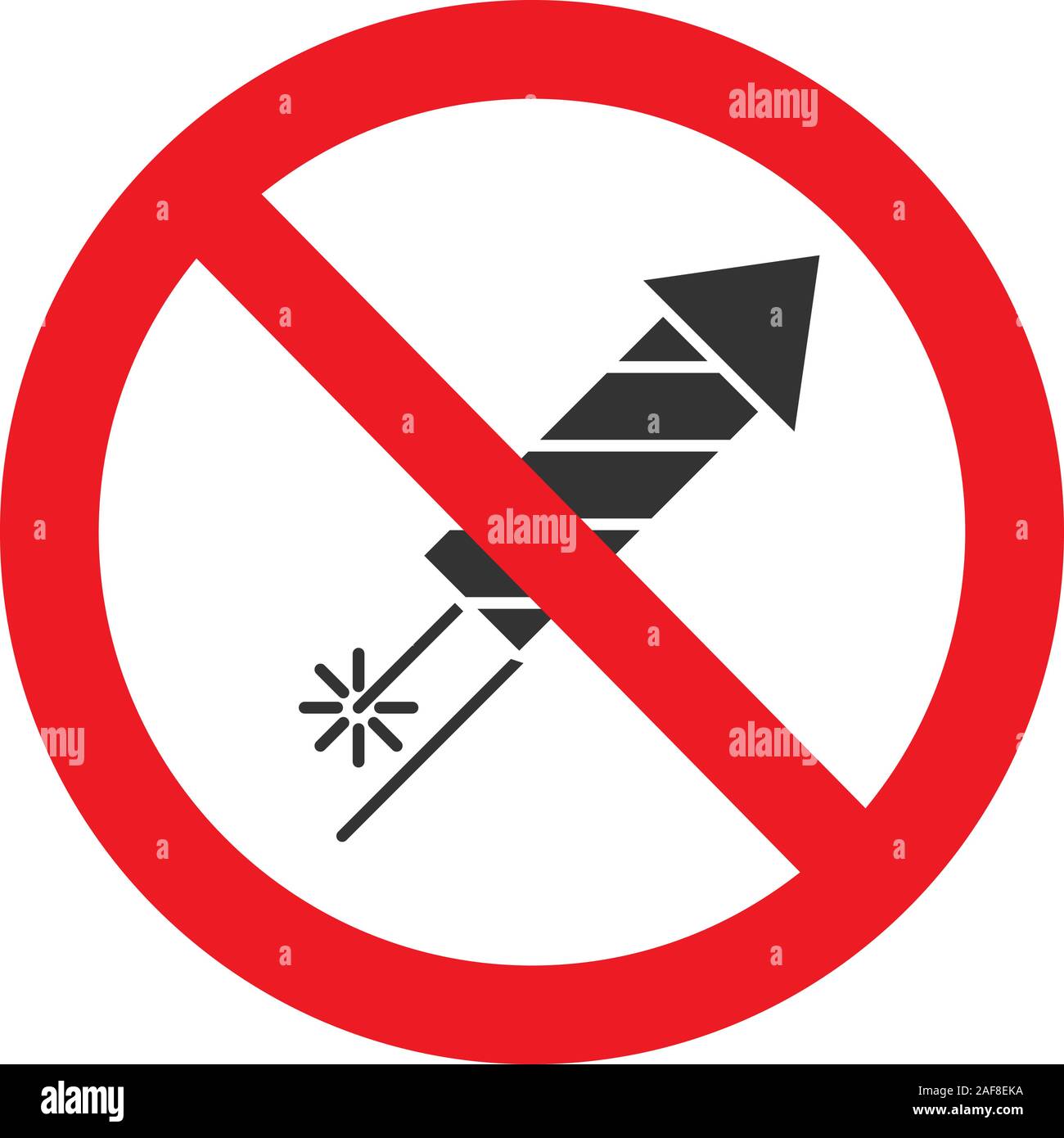 Forbidden sign with firework rocket glyph icon. No pyrotechnics ...