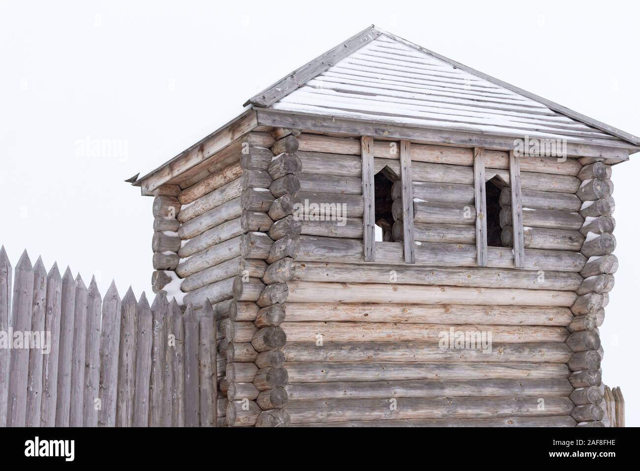 Elabuga. The settlement of the old Russian city. Wooden palisade and ...