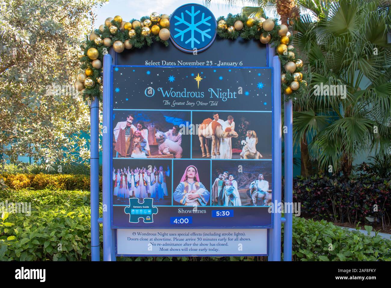 Orlando, Florida. December 07, 2019. O Wondrous Night Show sign at ...