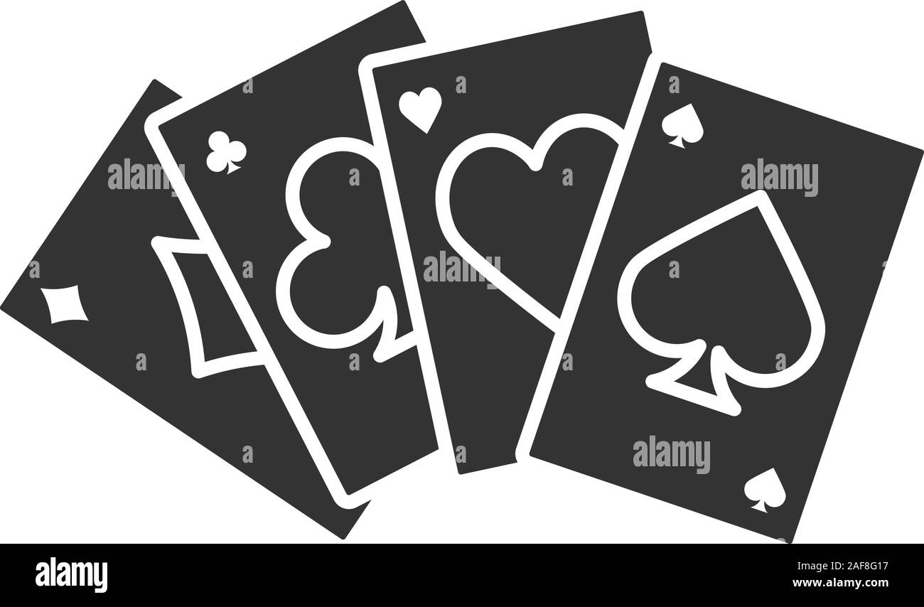 Four aces glyph icon. Playing cards. Poker. Kare. Silhouette symbol ...