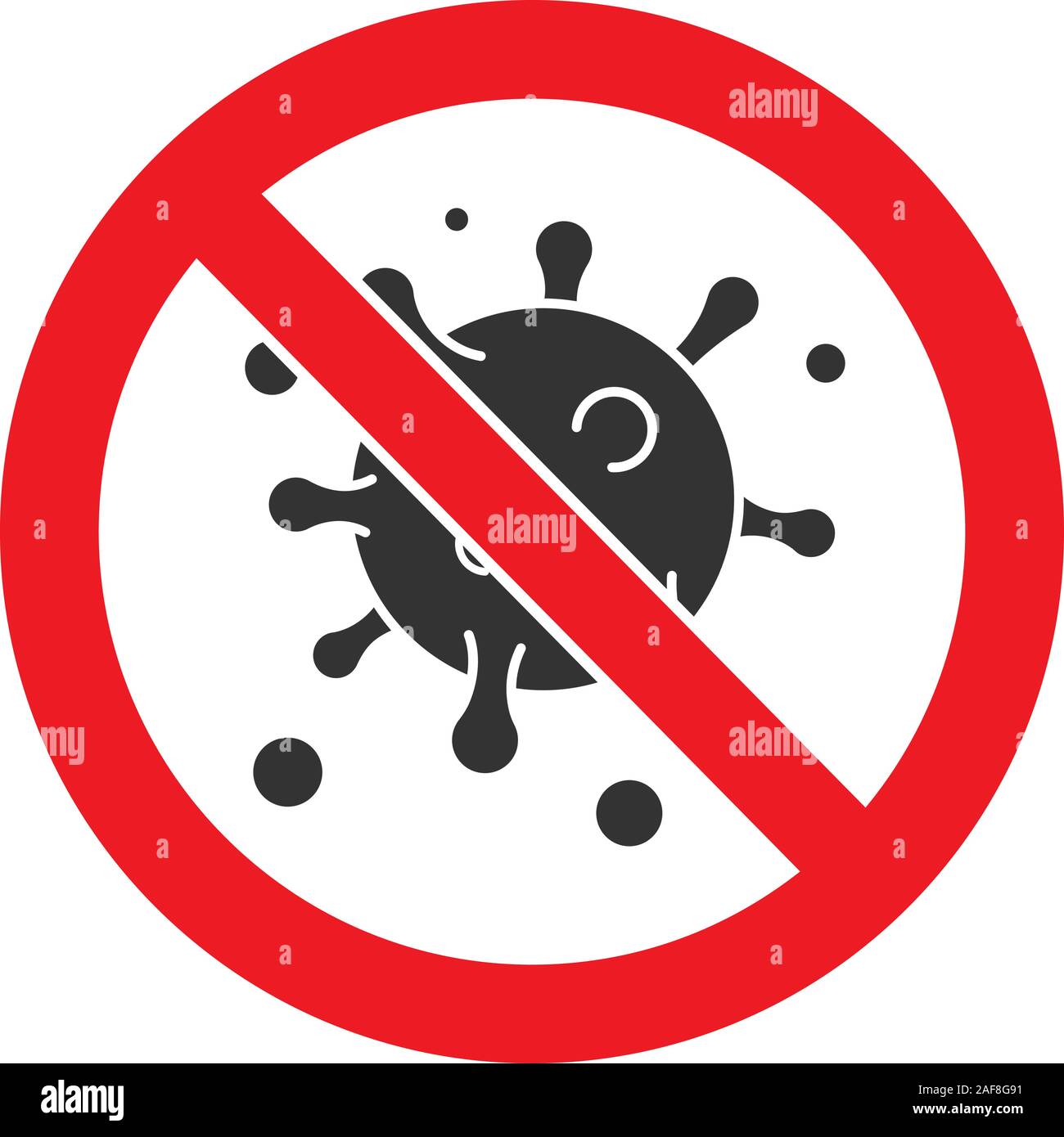 Forbidden sign with virus particle glyph icon. Stop silhouette symbol ...