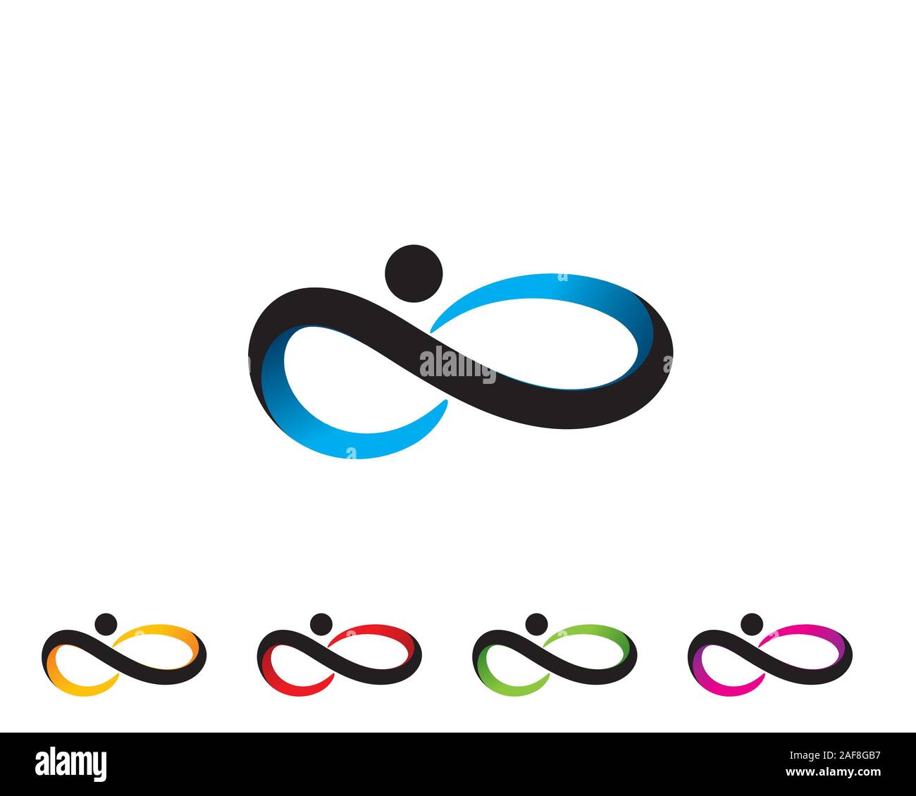 simple infinity symbol with black circle dot as head of human figure ...