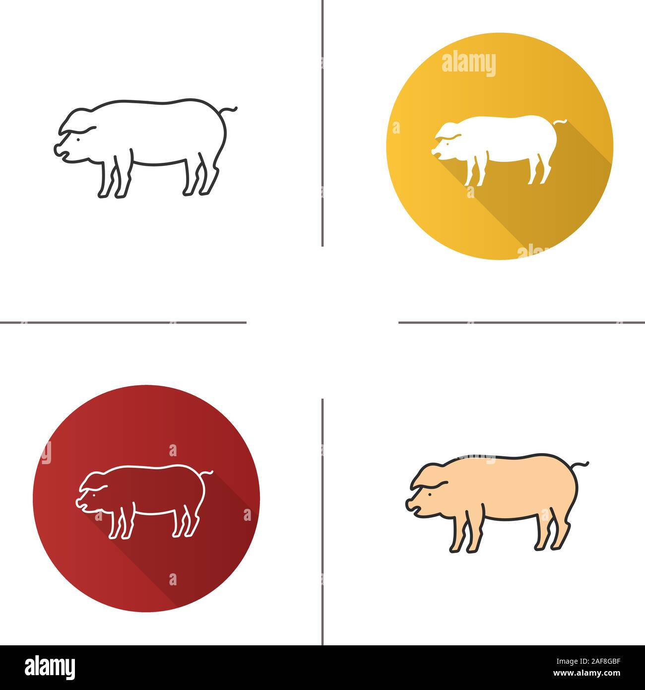 Pig icon. Flat design, linear and color styles. Livestock farming ...