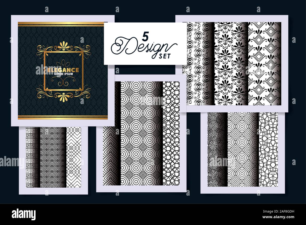 five designs of victorian frames and patterns geometric Stock Vector ...