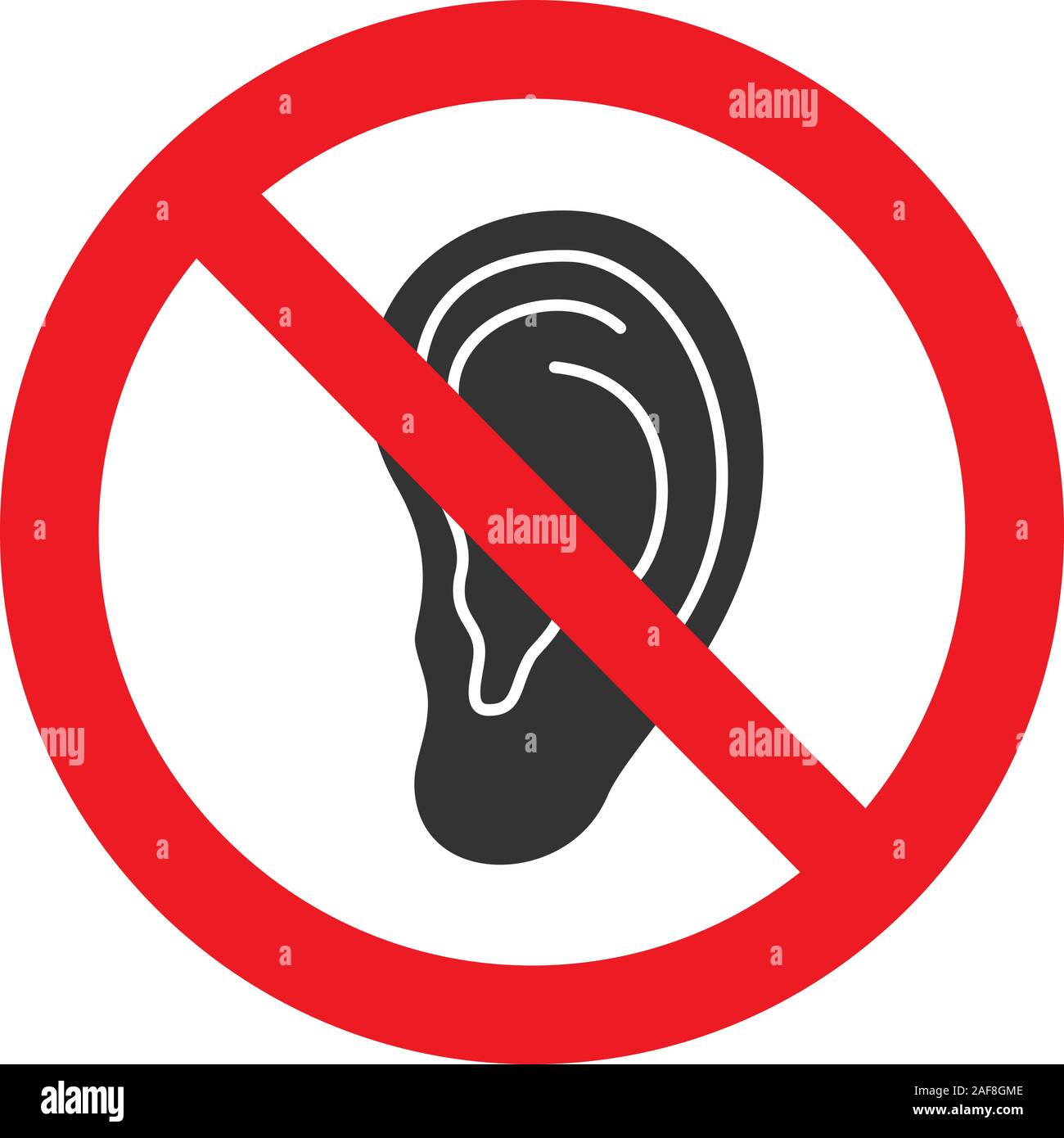 Forbidden sign with ear glyph icon. No overhear prohibition. Stop ...