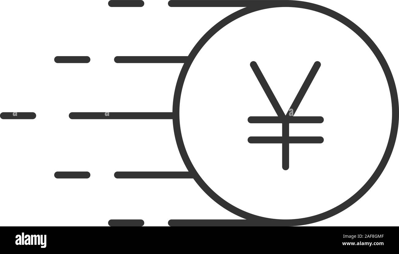 Flying yen coin linear icon. Thin line illustration. China and Japan ...