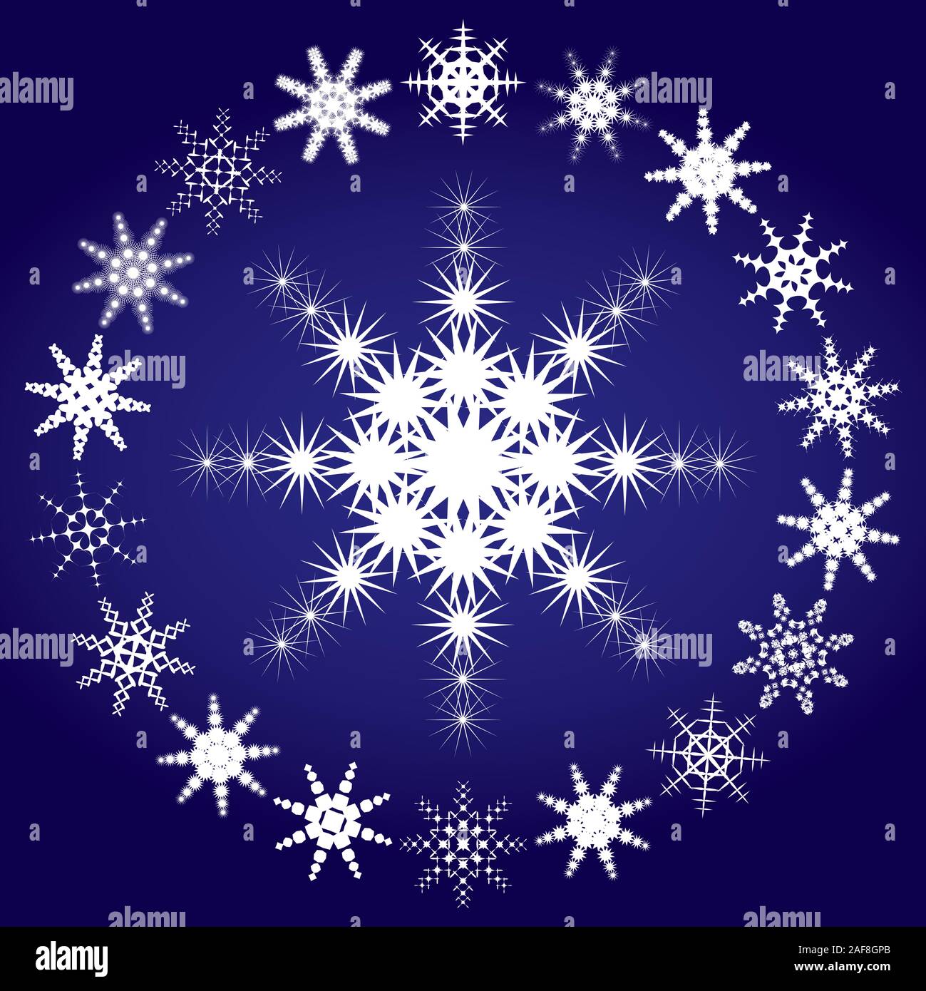 Set of snowflakes on blue background, part 3, vector illustration Stock ...