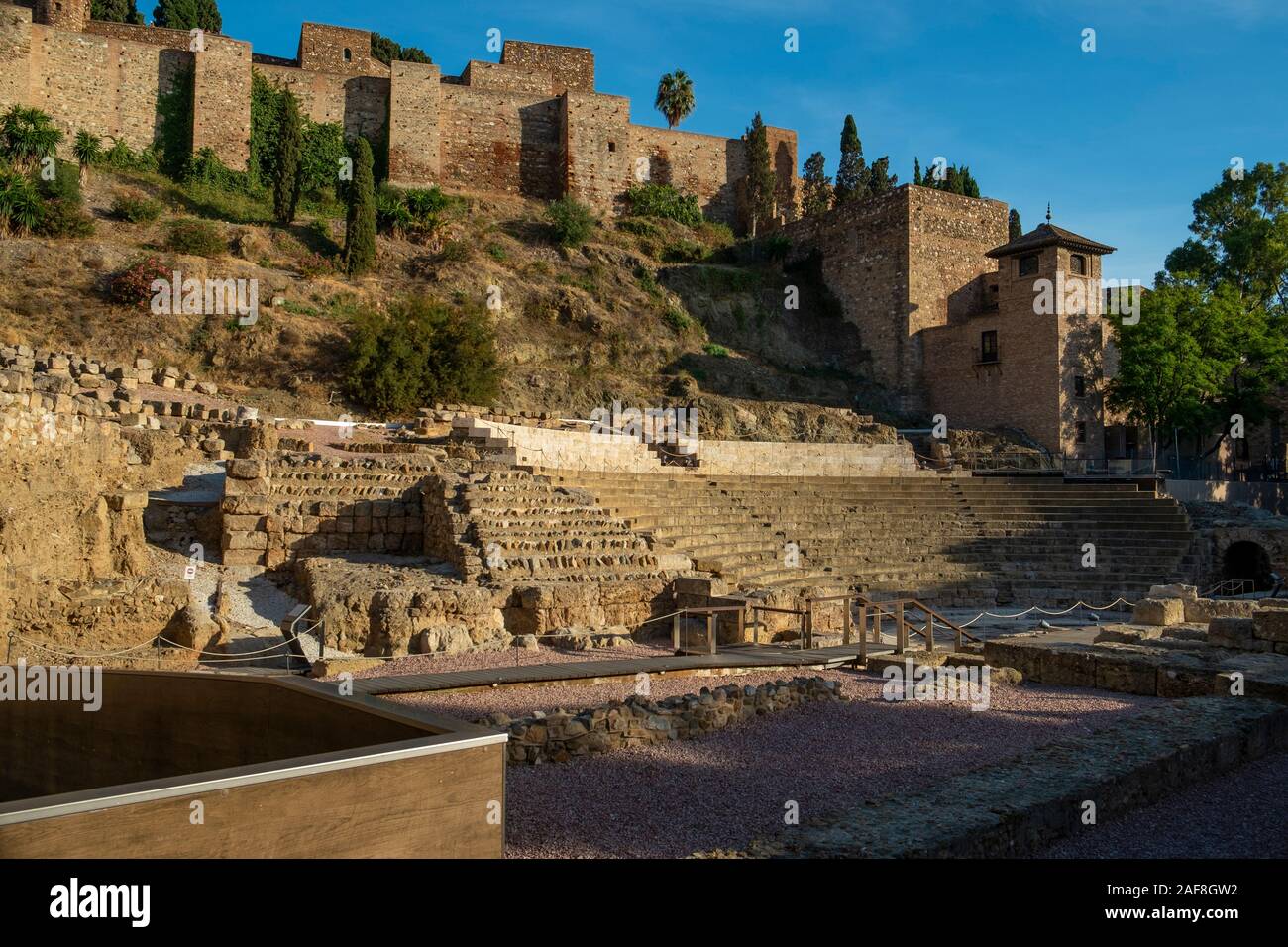 Roman theatre and Alcazaba castle. Malaga, Andalusia, Spain Stock Photo ...