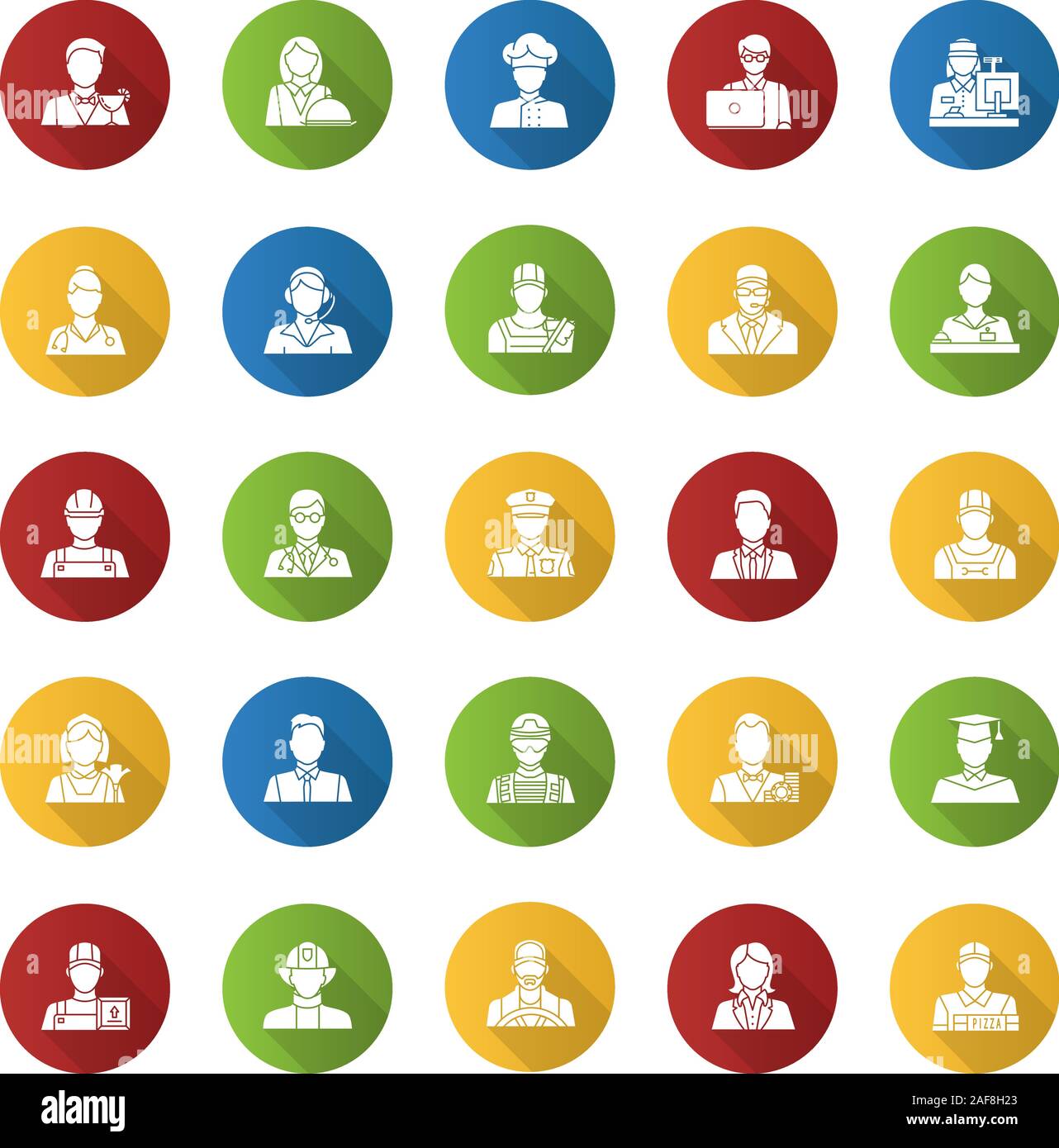 Professions flat design long shadow glyph icons set. Occupation ...
