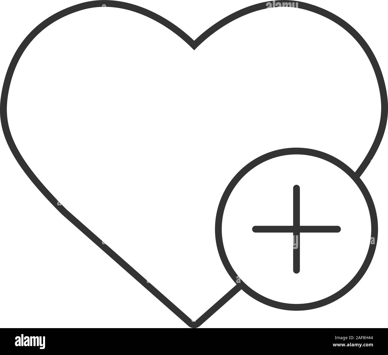 Heart shape with plus sign linear icon. Add to favorites. Thin line ...
