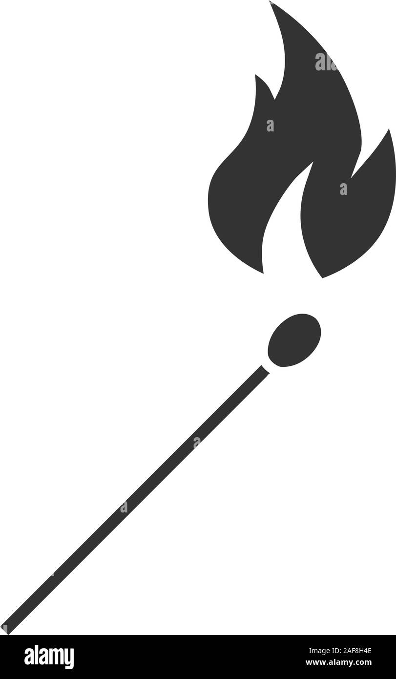 Burning matchstick glyph icon. Arson. Silhouette symbol. Negative space ...