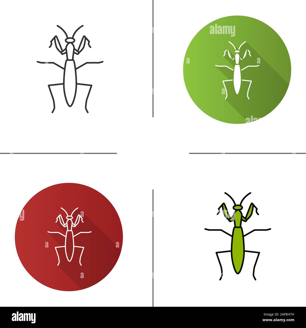 Praying mantis icon. Flat design, linear and color styles. Mantodea ...