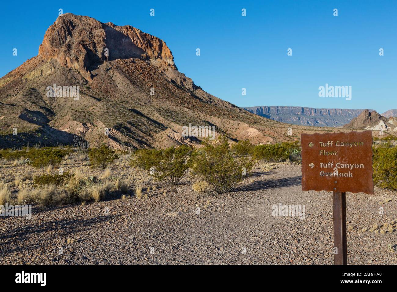 Tuff Canyon Trail Sign, Cerro Castellan (Castolon Peak) in background ...