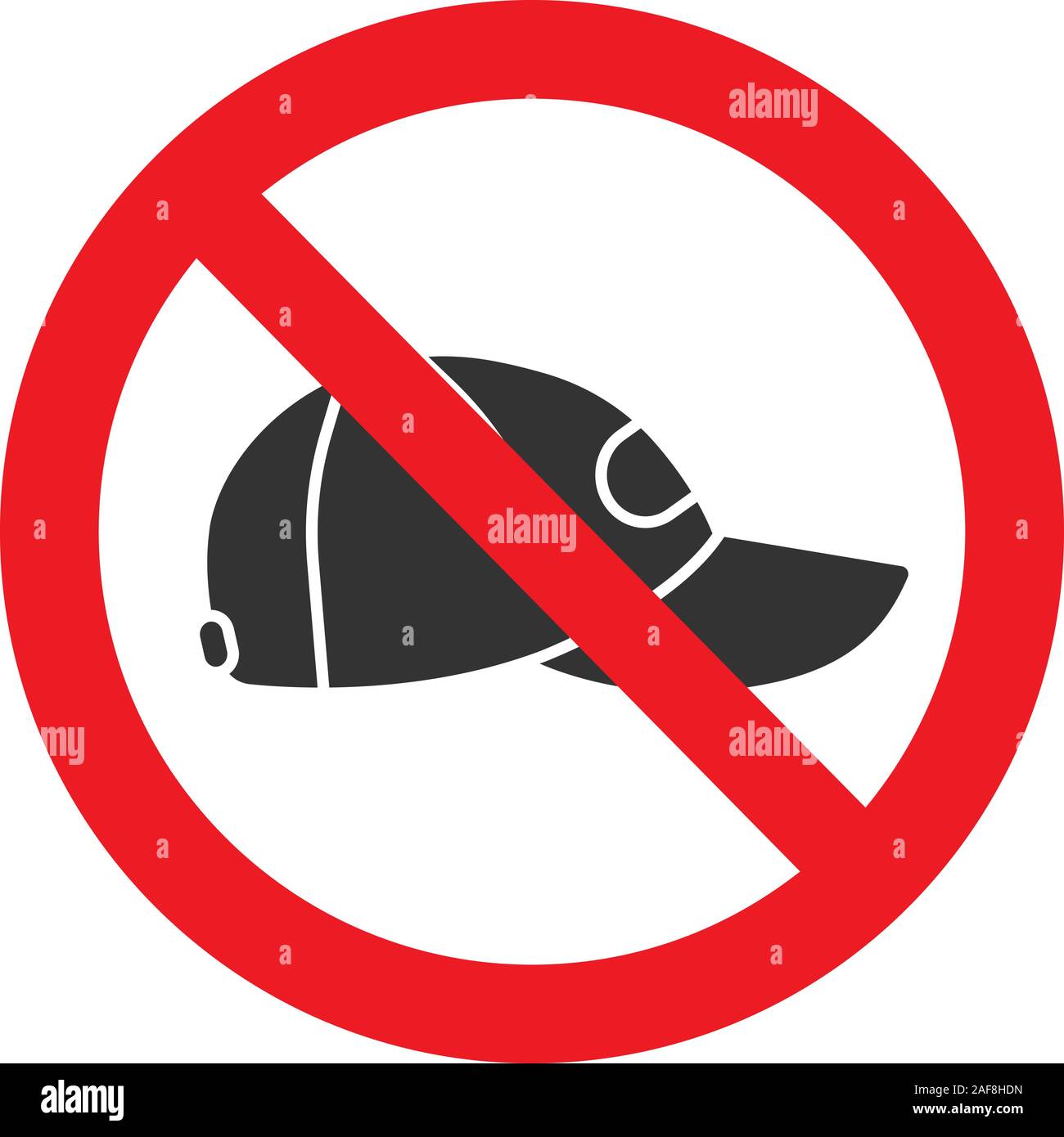 Forbidden sign with cap glyph icon. No headwear prohibition. Stop ...