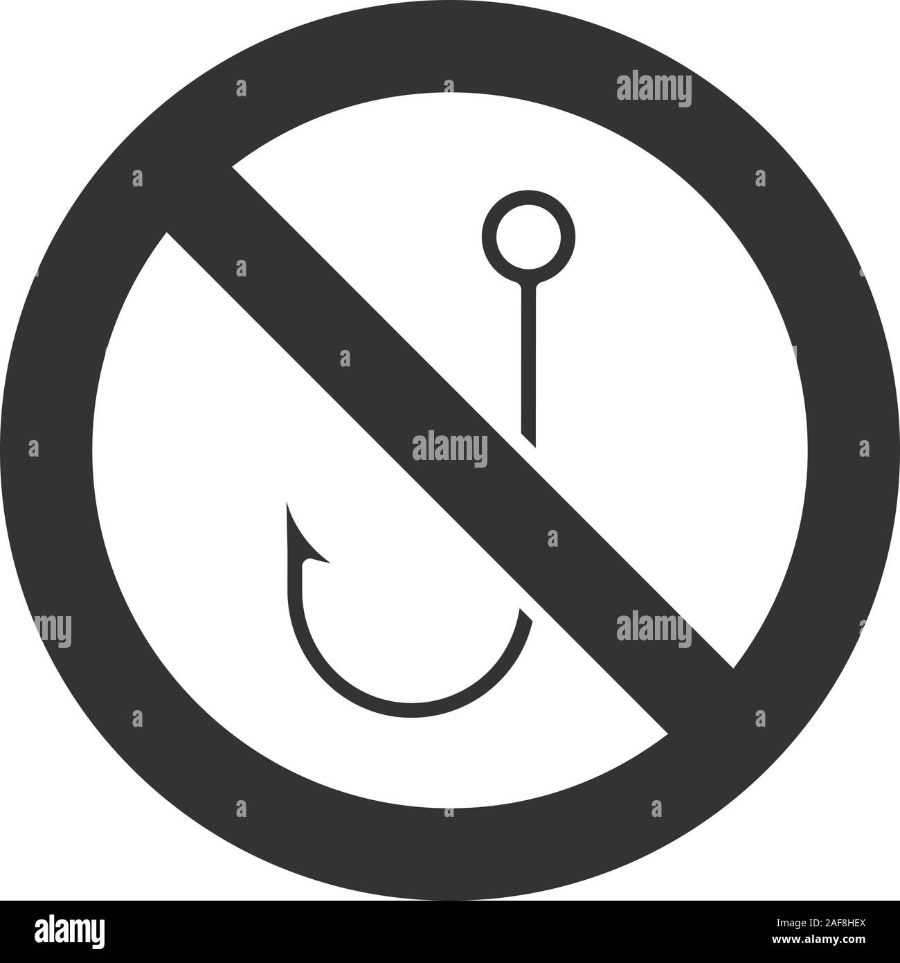 Forbidden sign with hook glyph icon. No fishing prohibition. Silhouette ...